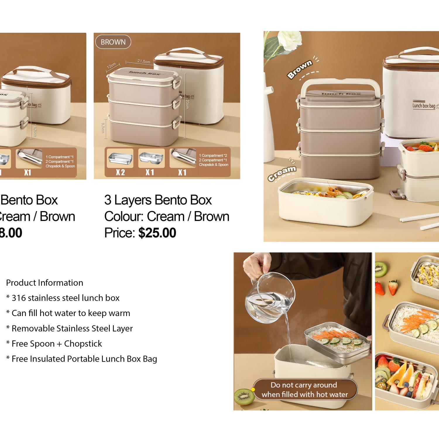 3 Layers Bento Box – Cream – Teck Hing Textiles & Garments Pte Ltd